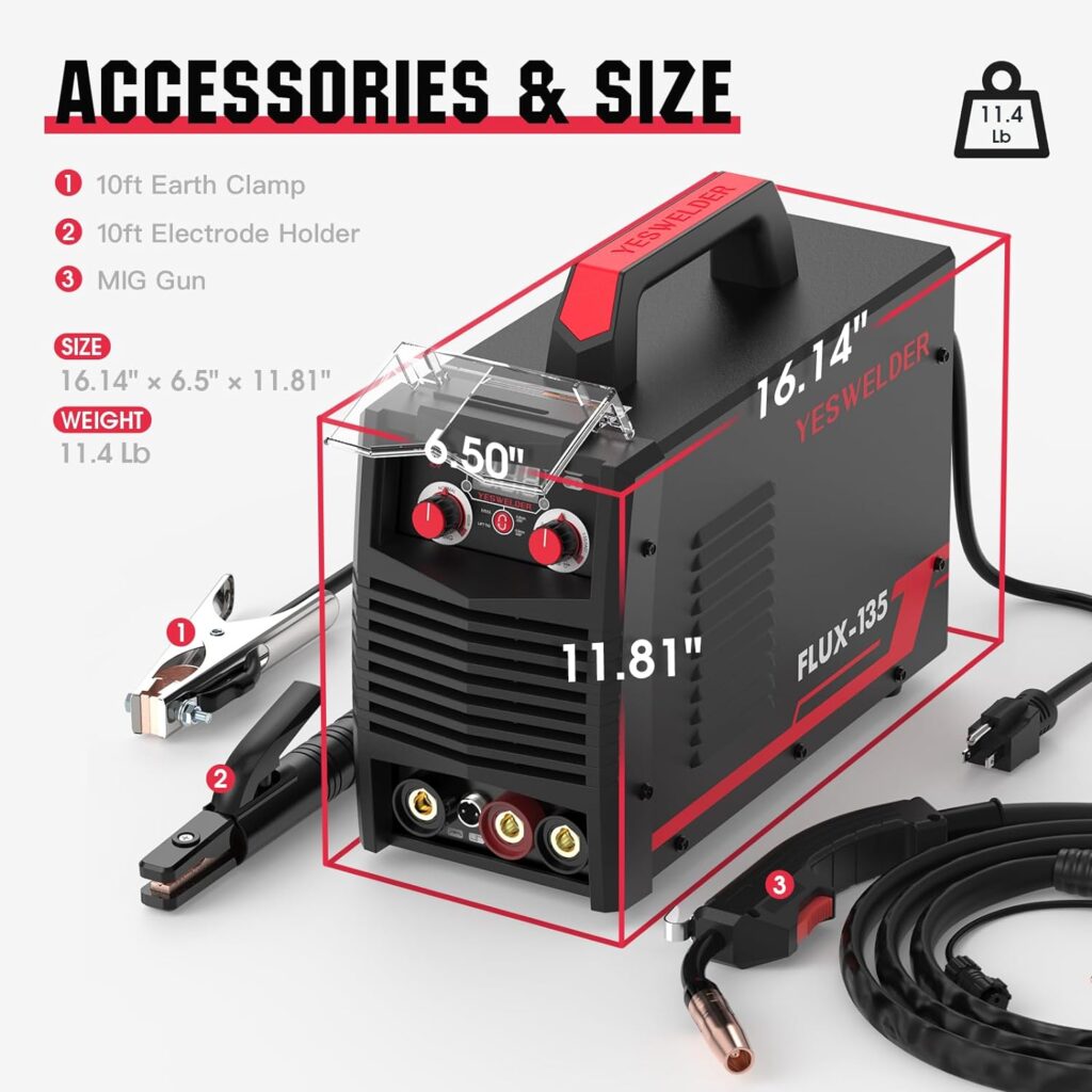 YESWELDER 135Amp MIG Welder, 110V Flux Core Welder Flux MIG/Lift TIG ...